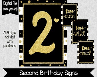 Gold Number 2 Sign Printable Pink and Gold 2nd Birthday Decorations 2nd ...