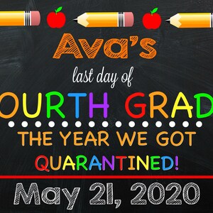 Last Day of Kindergarten Sign Quarantined School Chalkboard Distance ...