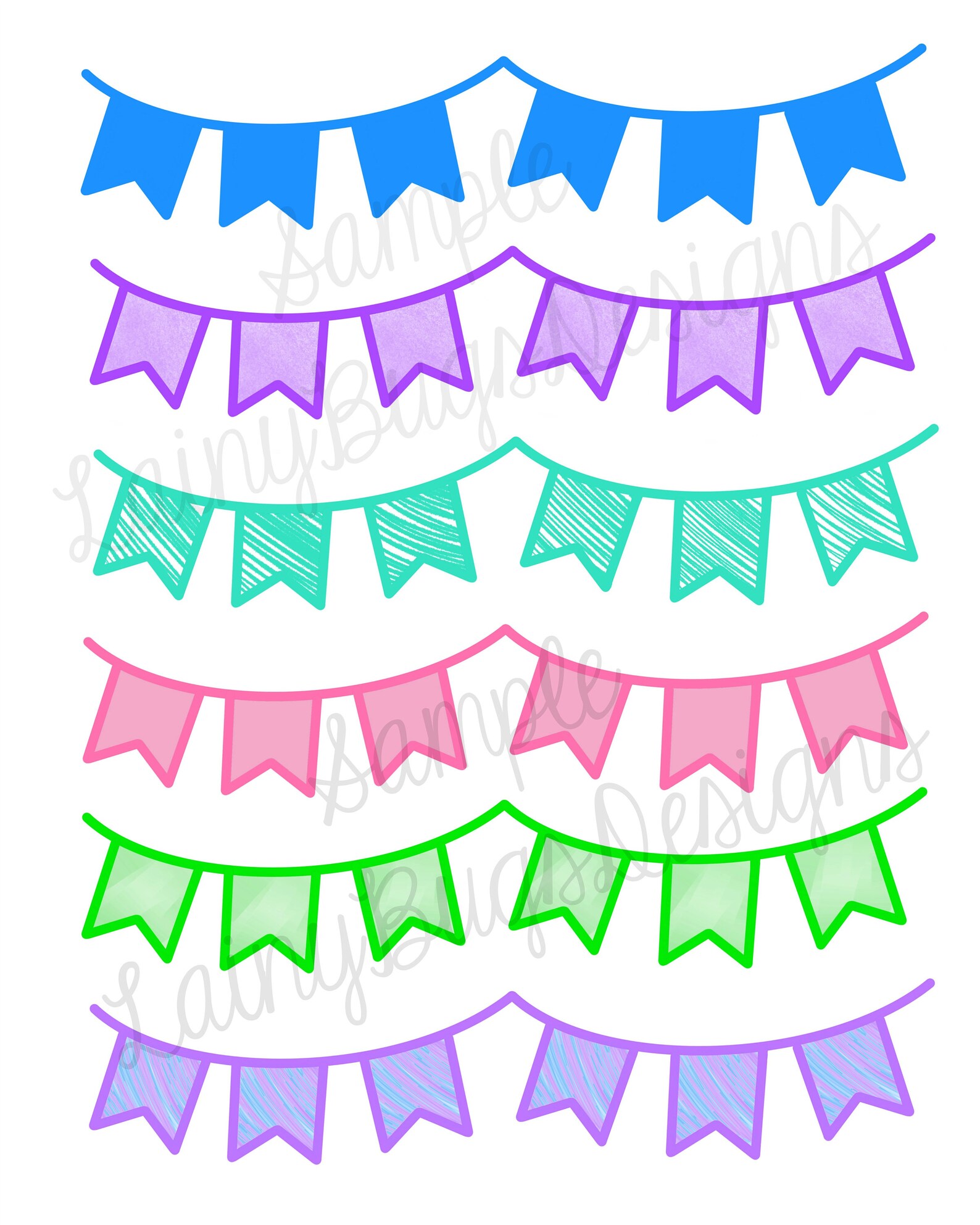 Hand Drawn Banner Clipart - Doodles - Pennant Banners - Colorful ...