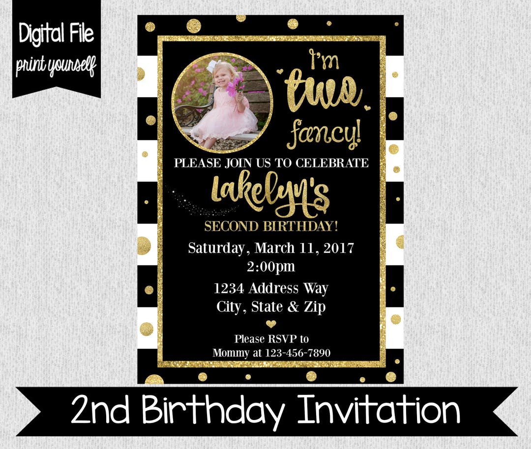 I'm Two Fancy Birthday Invitation - Second Birthday Invite - Girl's ...