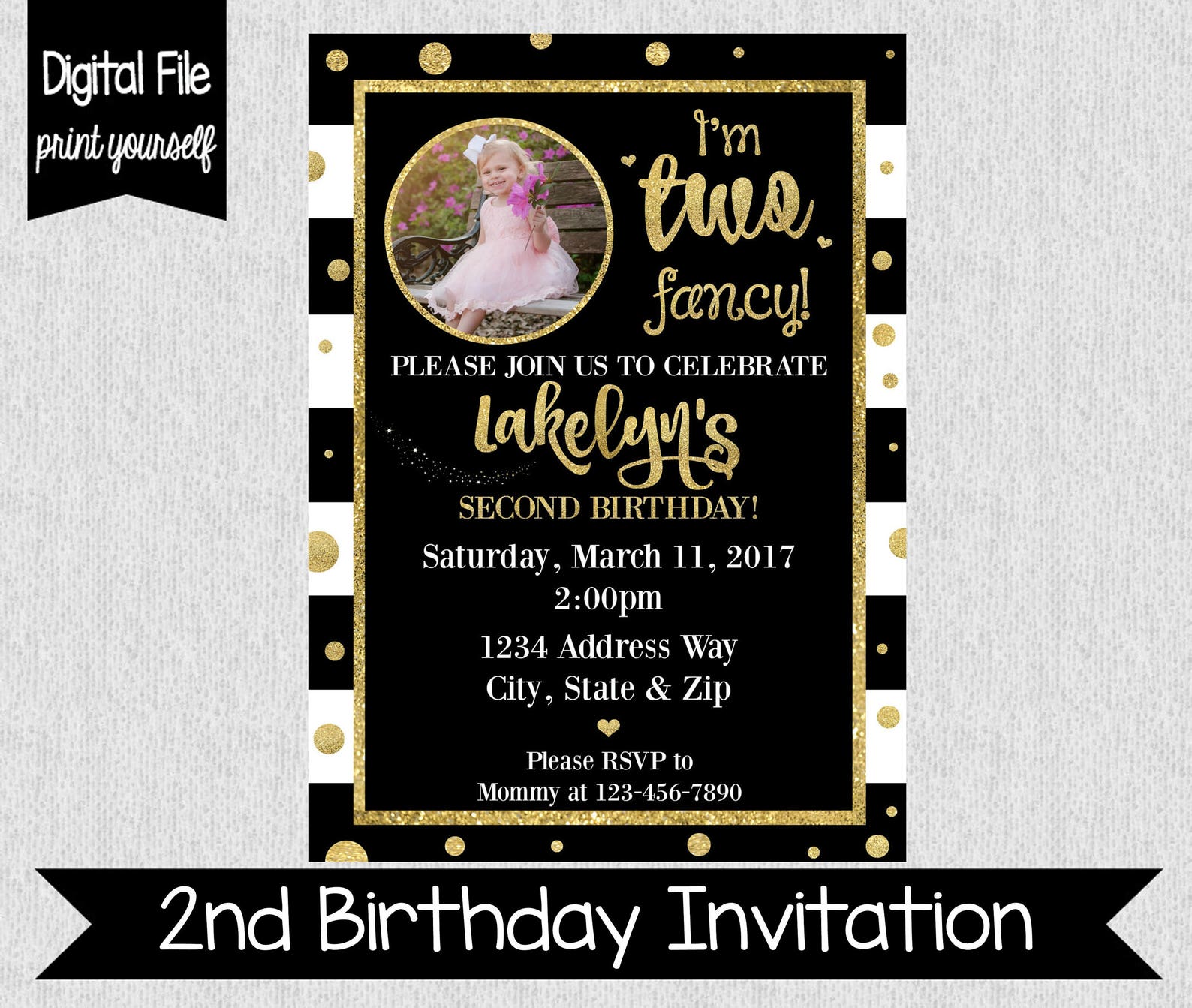 I'm Two Fancy Birthday Invitation Second Birthday Invite | Etsy
