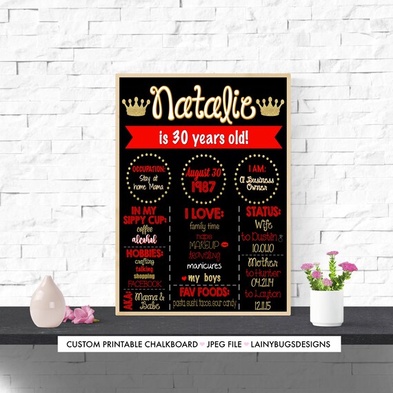 Red and Gold 30th Birthday Poster Digital You Print 30th | Etsy
