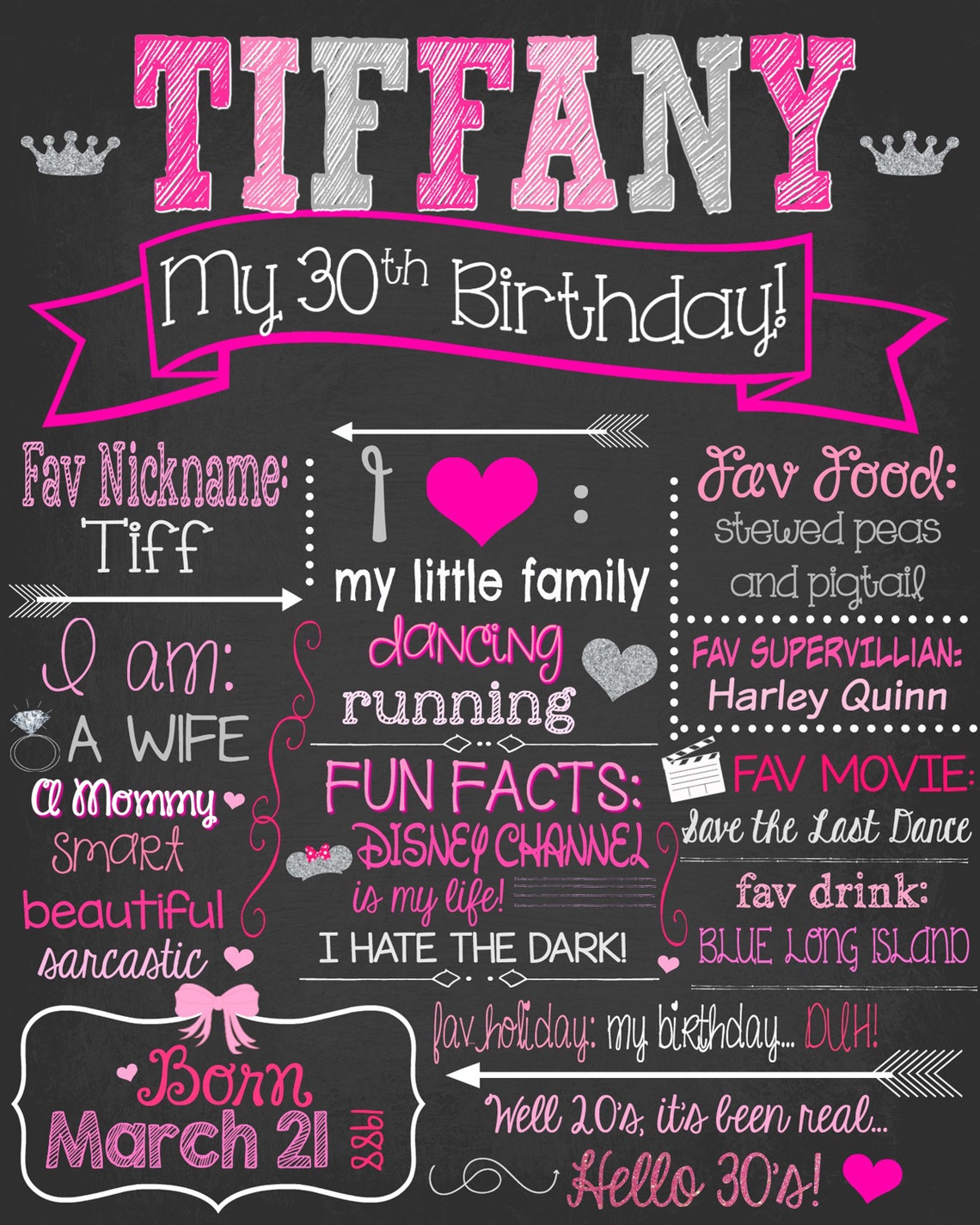 Fun 30th Birthday Chalkboard Sign Digital 30th Birthday | Etsy