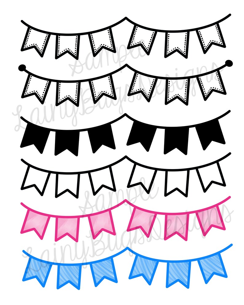 Hand Drawn Banner Clipart - Doodles - Pennant Banners - Colorful ...