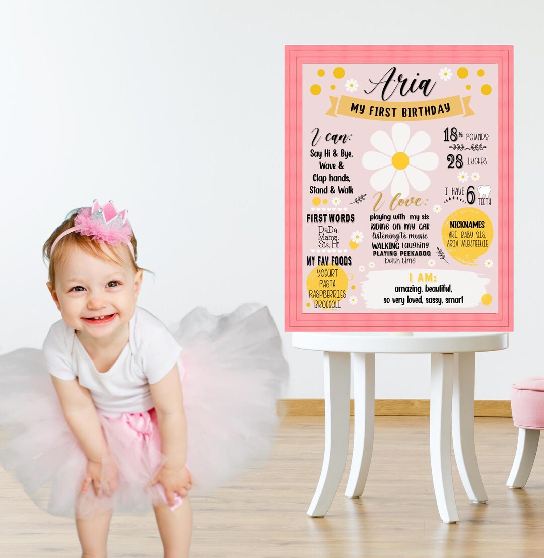 Daisy Flower First Birthday Chalkboard - 1st Birthday Chalkboard ...
