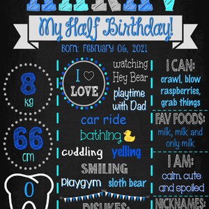 Boy's Half Birthday Chalkboard Sign - Print Yourself - Blue Half ...
