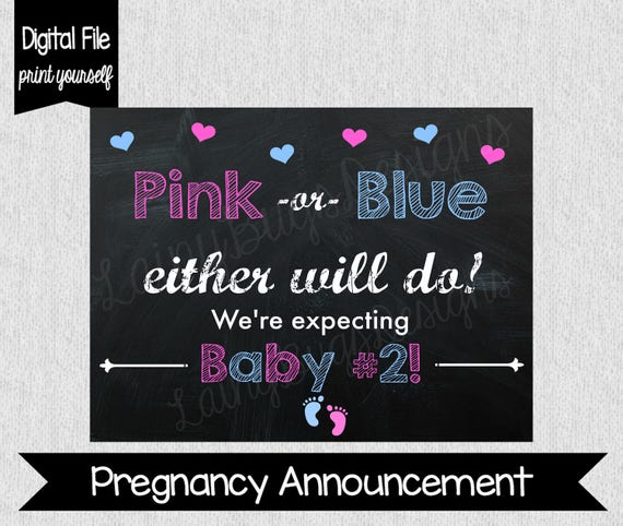 Pregnancy Announcement Sign Pink or Blue Baby 2 Second | Etsy UK