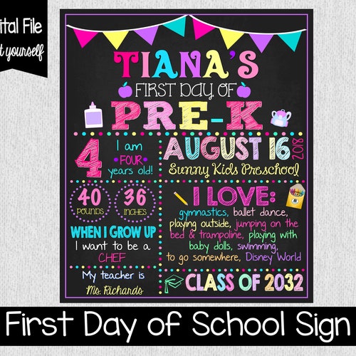 First Day of School Sign First Day of Pre-k Any Grade | Etsy