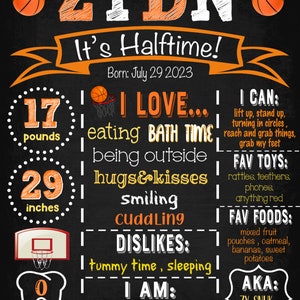 Basketball Half Birthday Chalkboard Sign - Print Yourself - Basketball ...