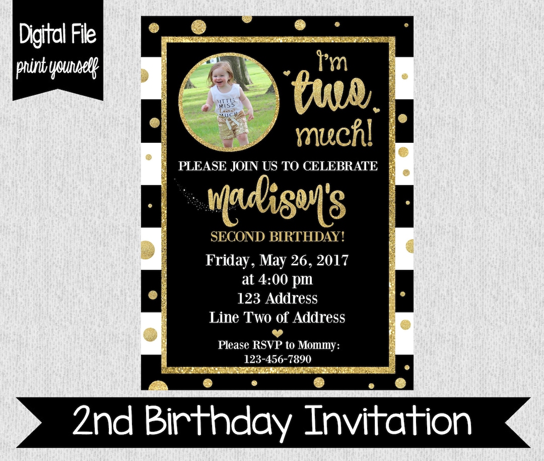 I'm Two Much Birthday Invitation - Second Birthday Invite - Girl's ...