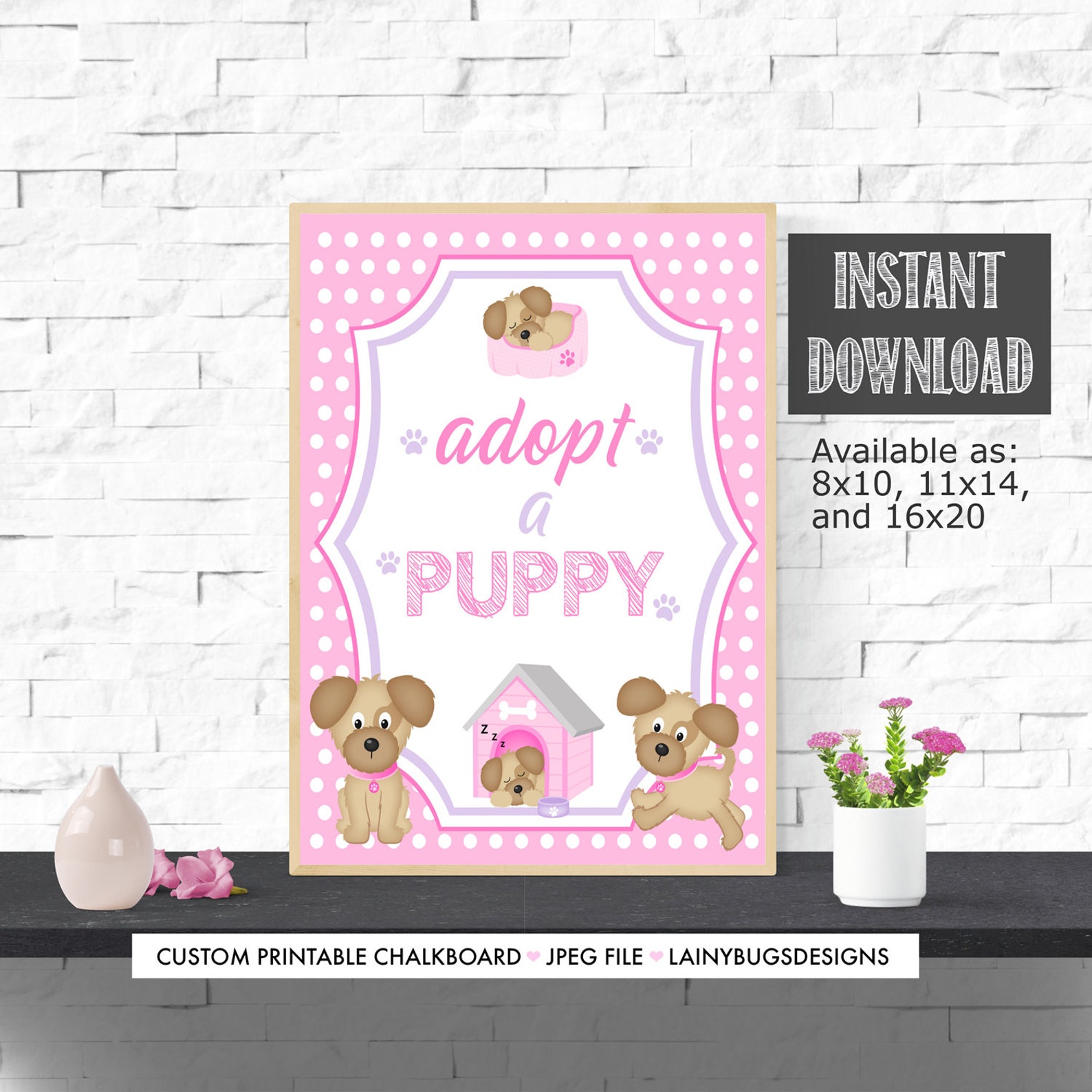 Adopt a Puppy Sign Cute Puppy Party Decor Instant Download | Etsy