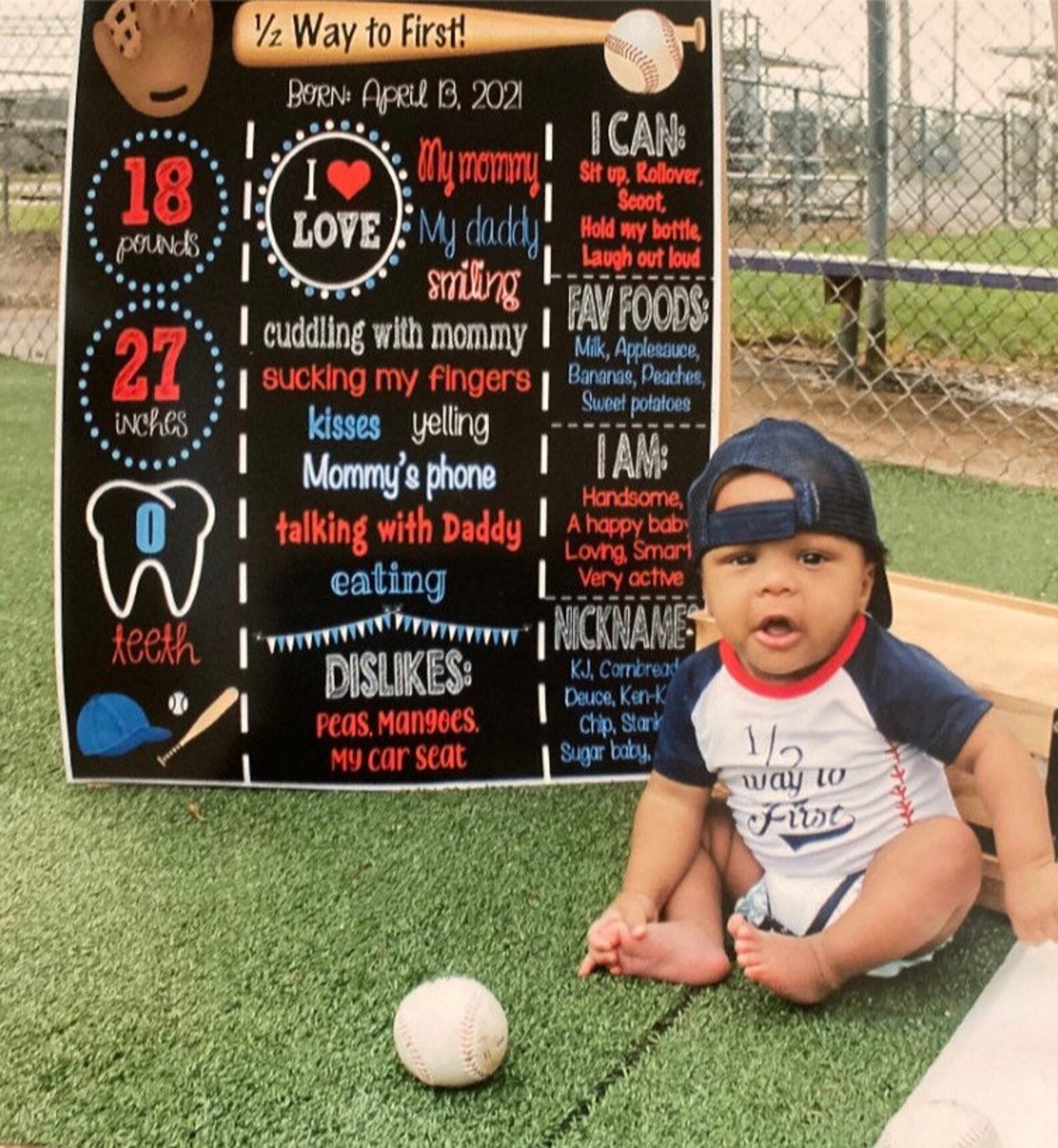 Half Way to One Chalkboard Sign - Print Yourself - Baseball Half ...