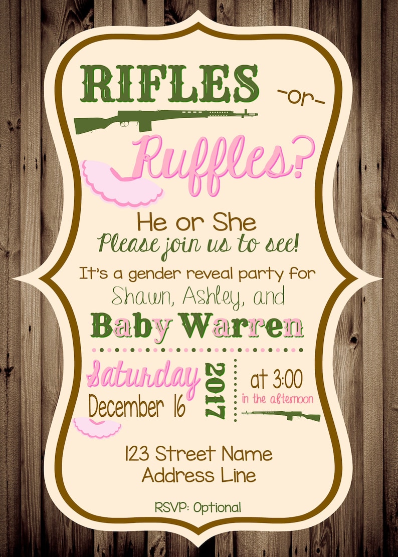 Rifles or Ruffles Gender Reveal Invitation Rustic Gender | Etsy