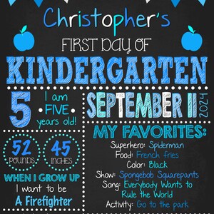 Blue First Day of School Sign - First Day of Kindergarten - Any Grade ...
