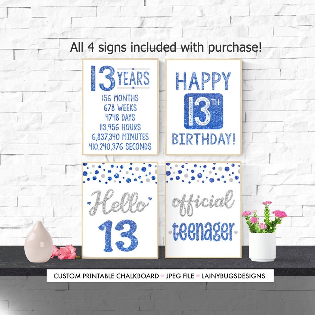 Printable 13th Birthday Signs - Fun 13th Birthday Party Decor - Boy or ...