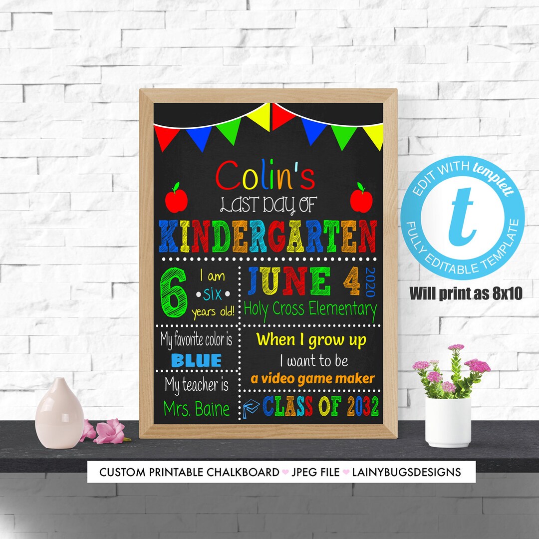 Edit Yourself Last Day of Kindergarten Sign - Last Day of School ...