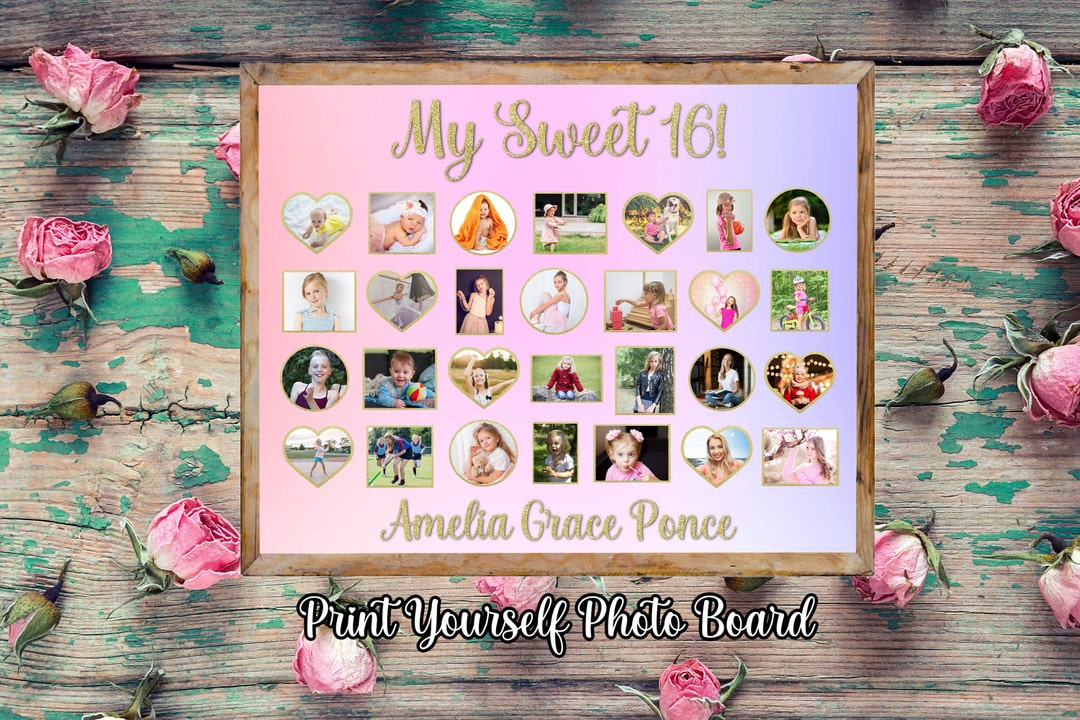 Sweet 16 Photo Collage - 16th Birthday Collage Sign - Girls 16th ...