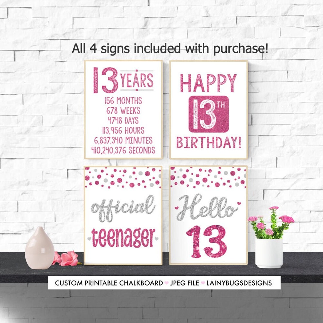Printable 13th Birthday Signs - Fun 13th Birthday Party Decor - Boy or ...