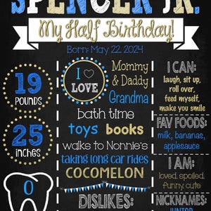 Blue and Gold Half Birthday Chalkboard Sign Printyourself Half Birthday ...