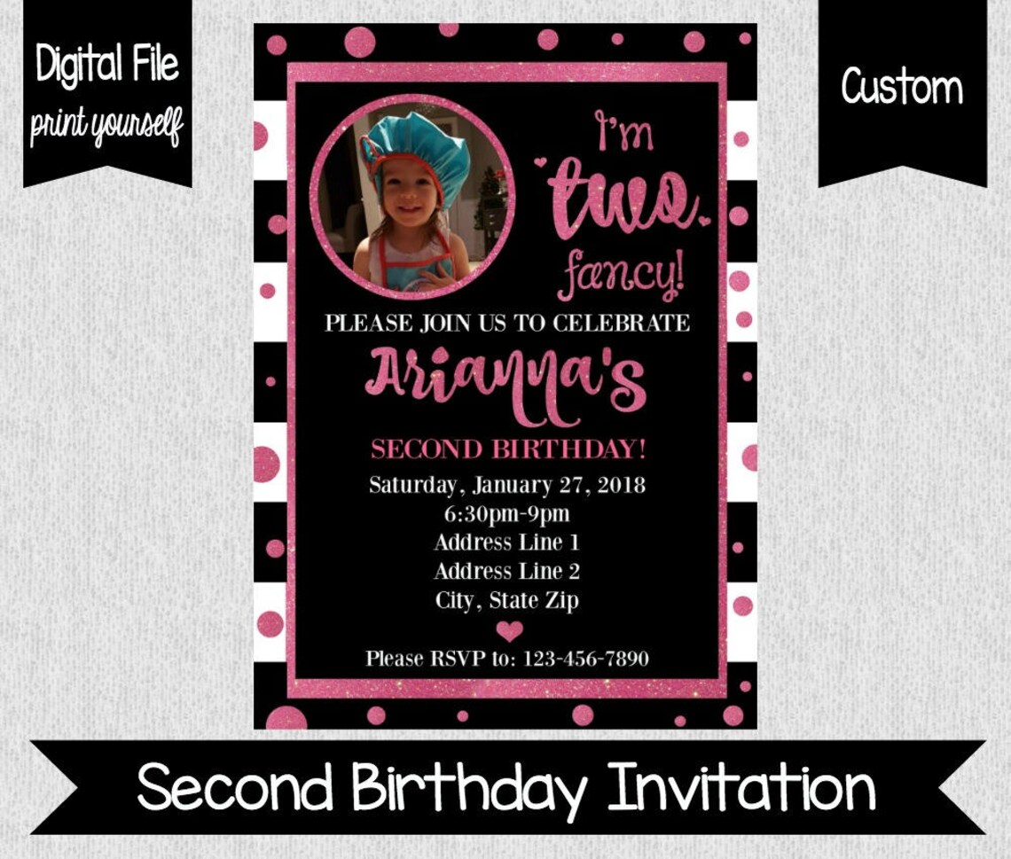 I'm Two Fancy Birthday Invitation Pink Second Birthday | Etsy