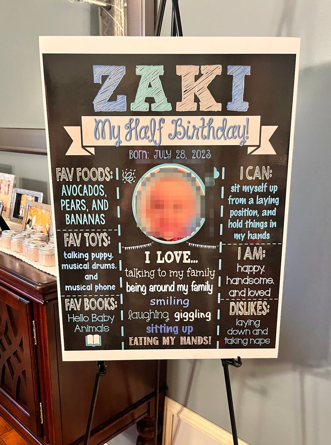 Boy's Half Birthday Chalkboard Sign - Print Yourself - Blue Half ...