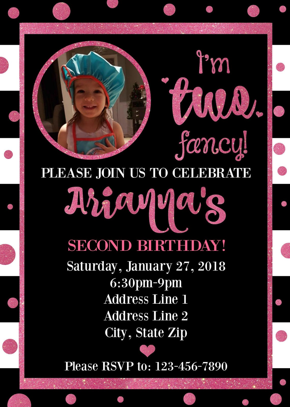 I'm Two Fancy Birthday Invitation Pink Second Birthday - Etsy