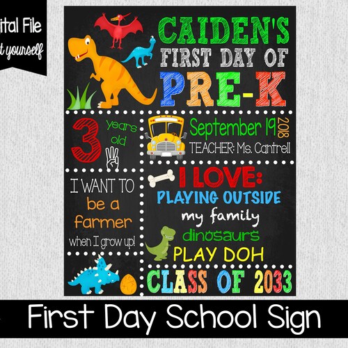 Editable Dinosaur First Day of Pre-k Sign First Day of - Etsy