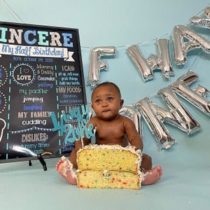 Blue and Gold Half Birthday Chalkboard Sign Printyourself Half Birthday ...