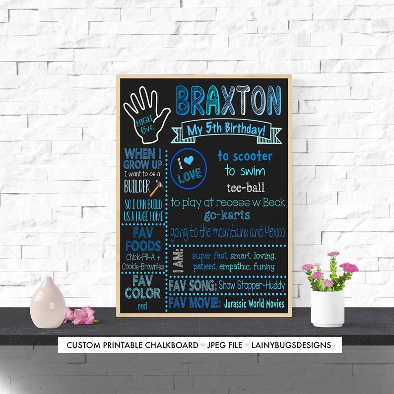 Blue Ombre Boys 5th Birthday Chalkboard Sign - Printable 5th Birthday ...