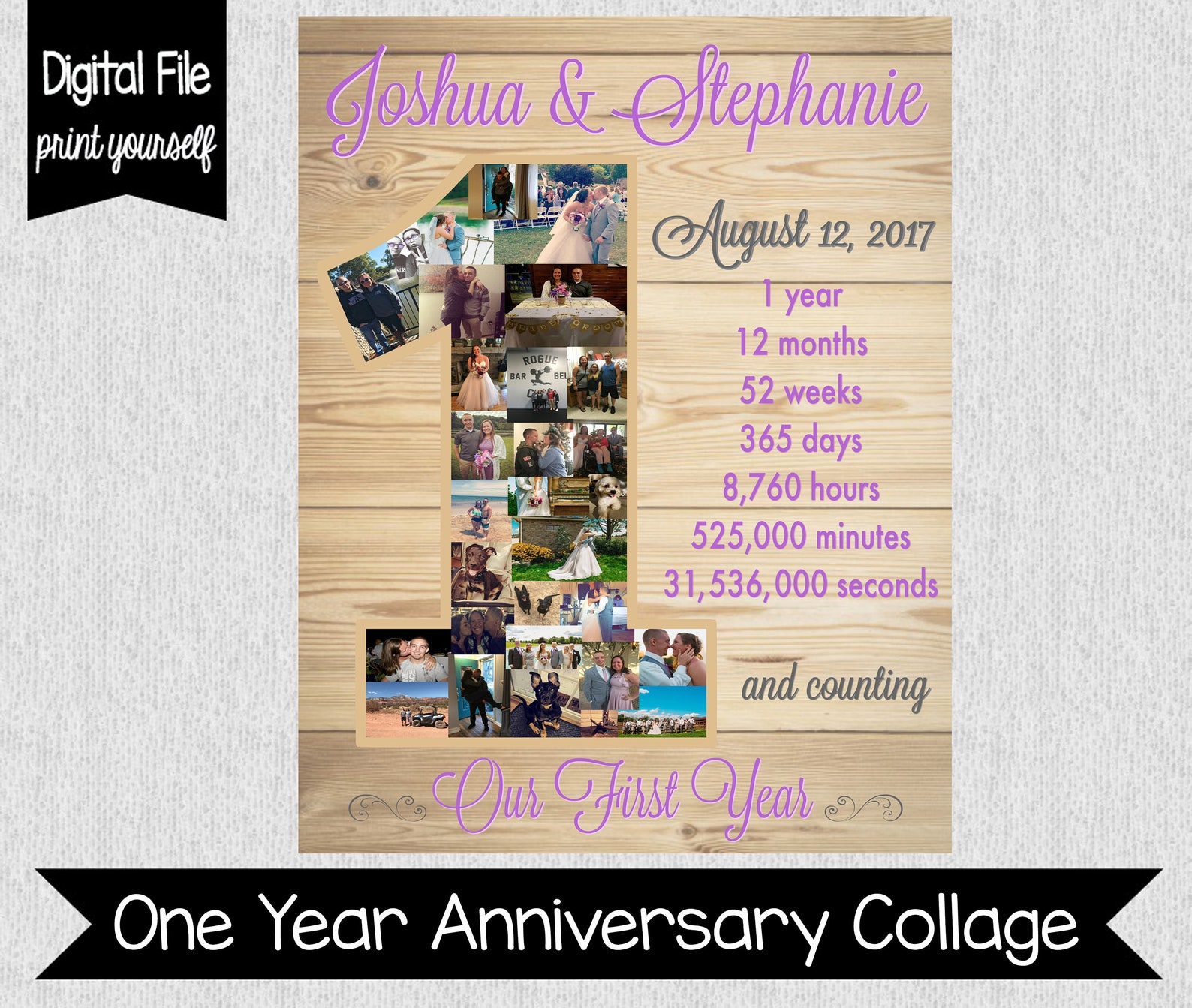 One Year Anniversary Collage Number One Photo Collage - Etsy