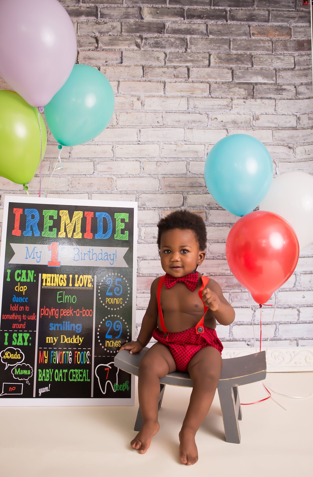 Boy's First Birthday Chalkboard Sign Red, Green, Blue, Yellow ...