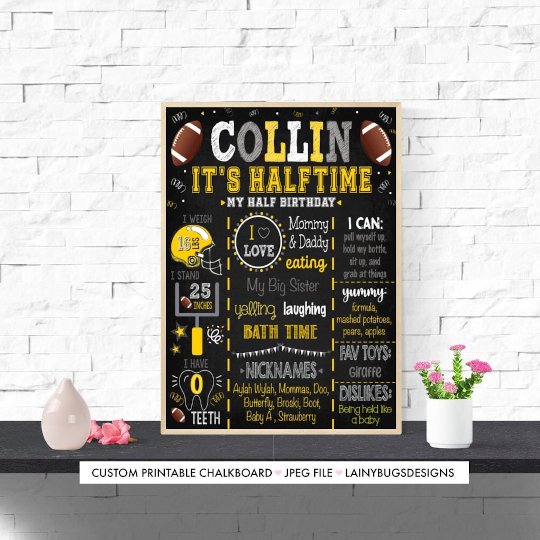 Football Half Birthday Chalkboard Sign - Print Yourself - Football ...
