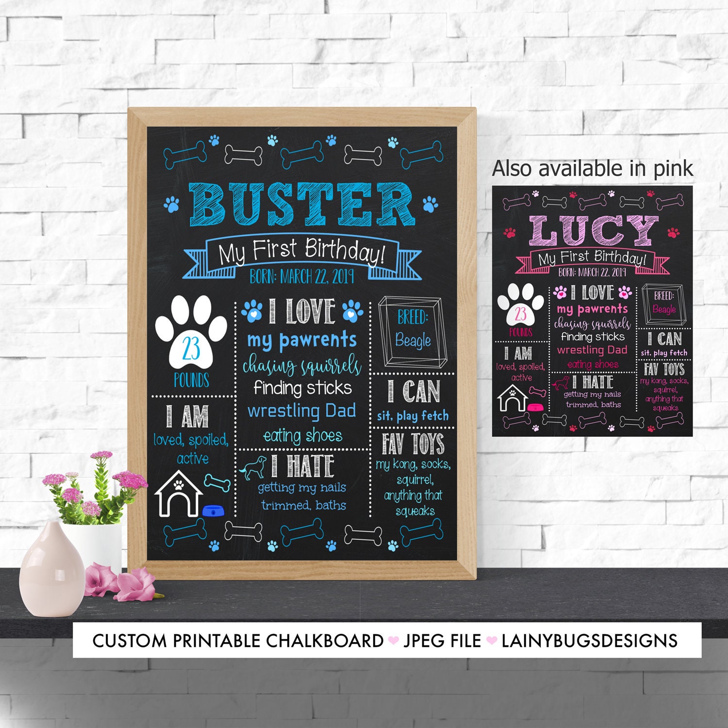 Dog Birthday Chalkboard - Digital - Puppy Party Chalkboard - Puppy ...
