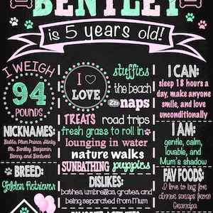 Dog Chalkboard - Digital - Any Age - Puppy Chalkboard - Dog 6 Months ...