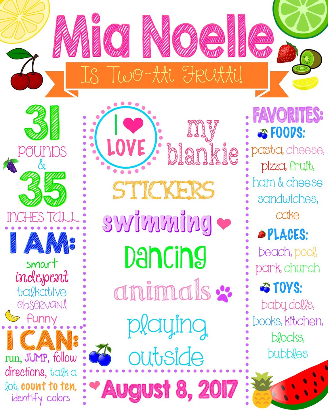 Two-tti Fruity Second Birthday Poster - Girls Second Birthday Poster ...