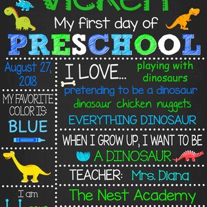 Dinosaur First Day of Preschool Sign First Day of Preschool Chalkboard ...