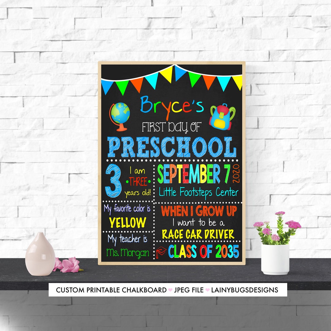 First Day of Preschool Chalkboard Sign Print Yourself - Etsy