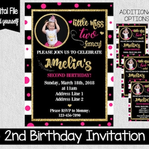 Little Miss Two Fancy Birthday Invitation - Two Sassy - Two Cute - Two ...