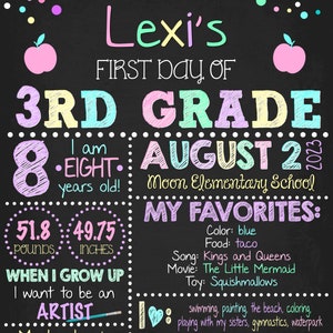 First Day of School Sign - First Day of 1st Grade - Any Grade - Girl's ...