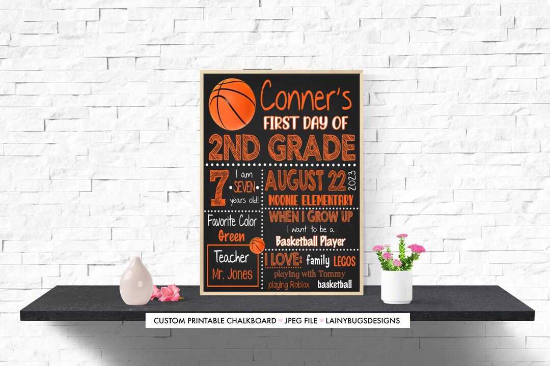Basketball First Day of School Sign Digital First Day of 4th Grade ...