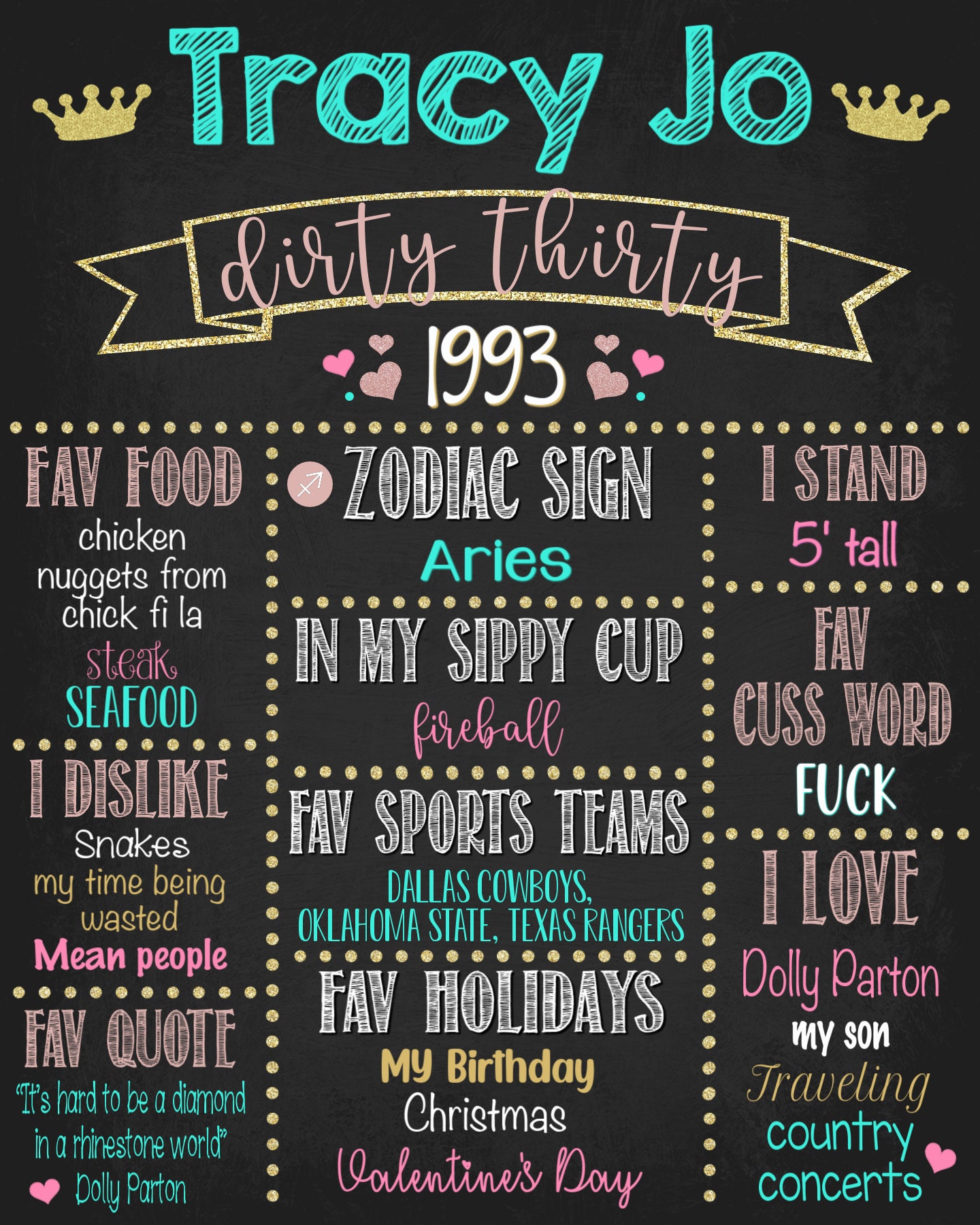 Dirty Thirty Chalkboard Sign - Print Yourself - Pink, Blue, Glitter ...