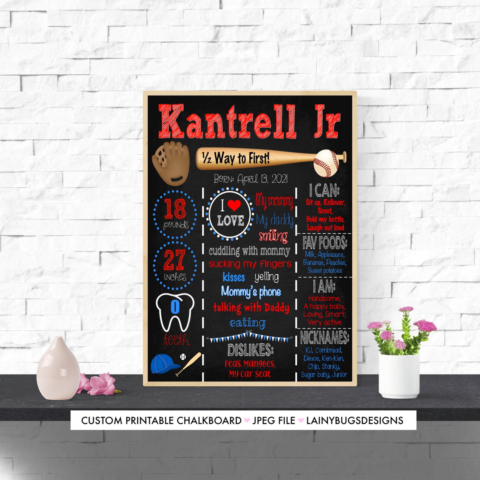 Half Way to One Chalkboard Sign - Print Yourself - Baseball Half ...