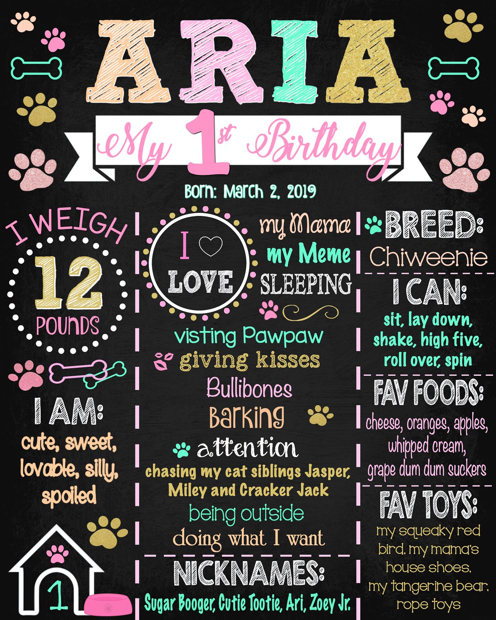 Adorable Dog Birthday Chalkboard Sign Print Yourself Pink - Etsy