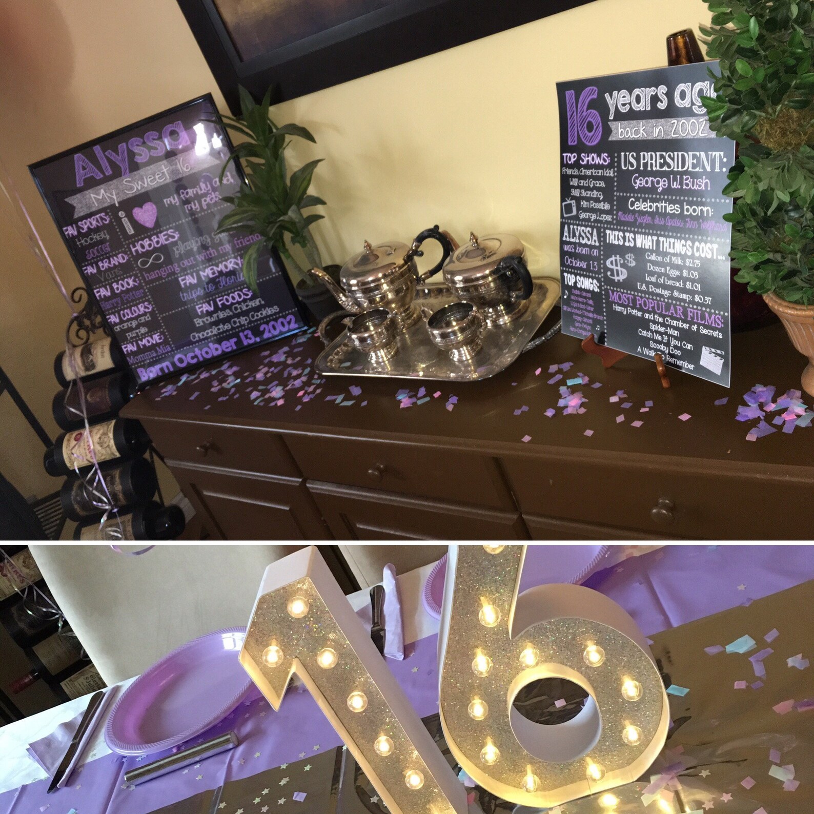 Sweet 16 Birthday Chalkboard - Purple and Silver 16th Birthday Sign ...