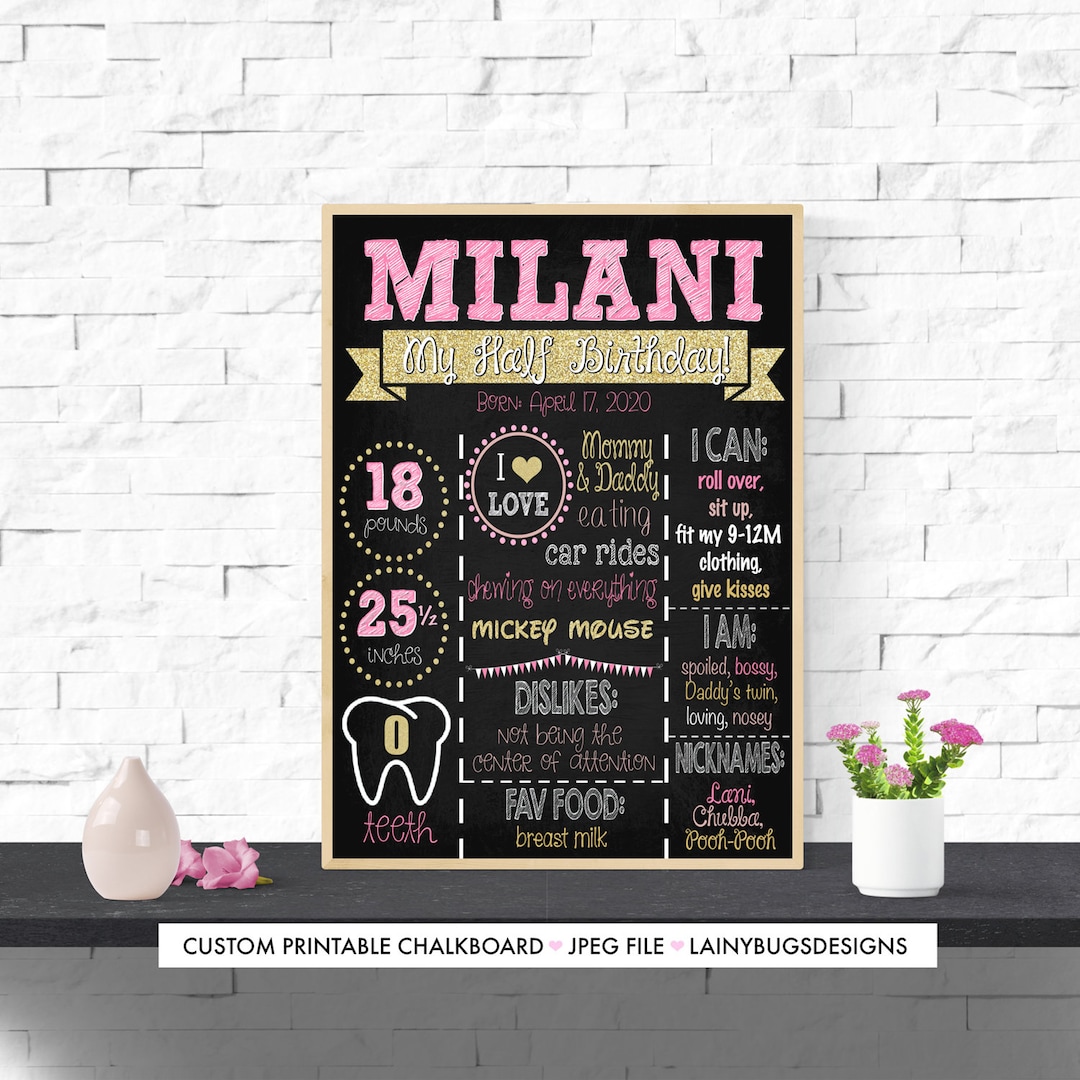 Half Birthday Chalkboard - 6 Month Chalkboard - Digital - Girls Half ...