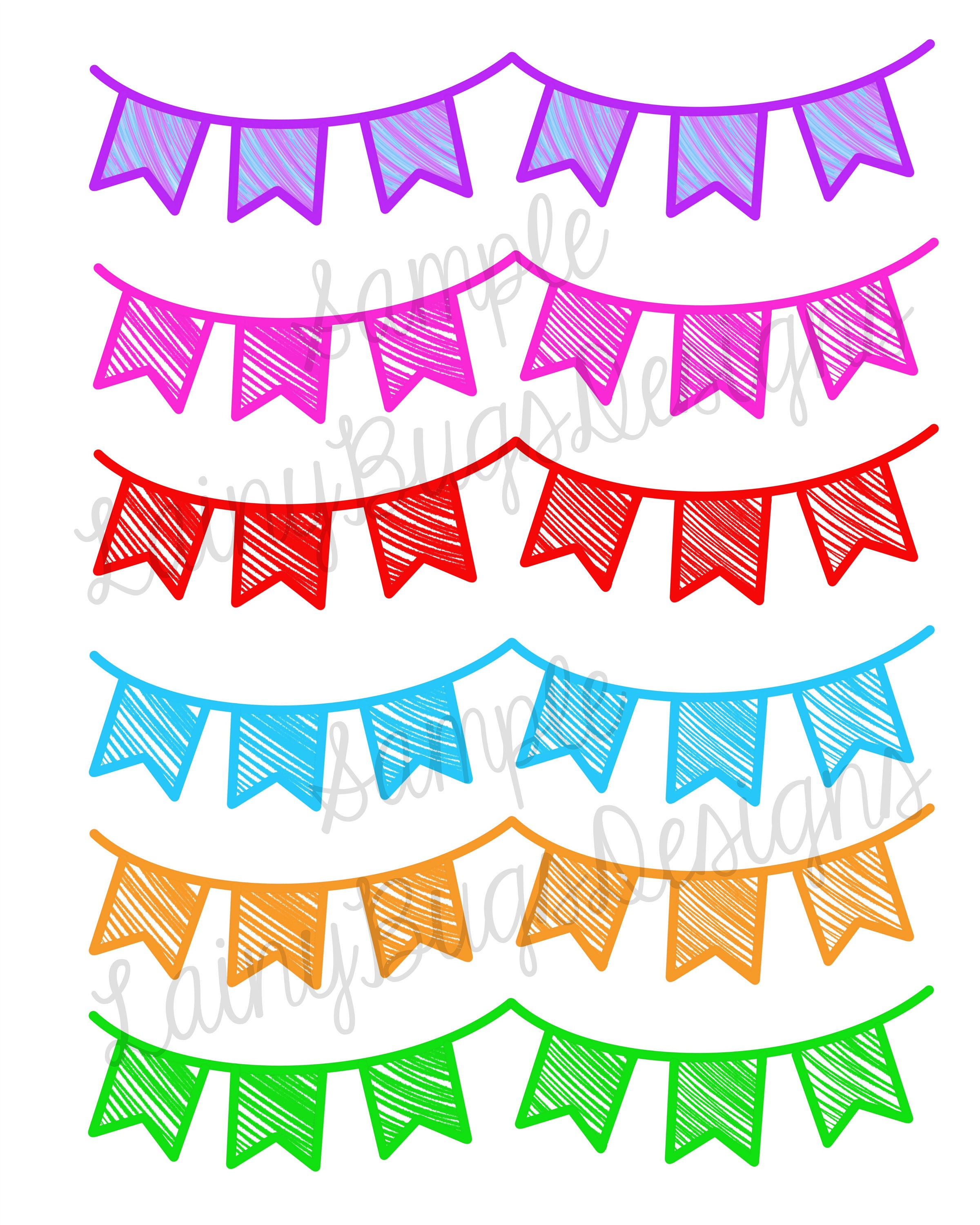 Hand Drawn Banner Clipart - Doodles - Pennant Banners - Colorful ...