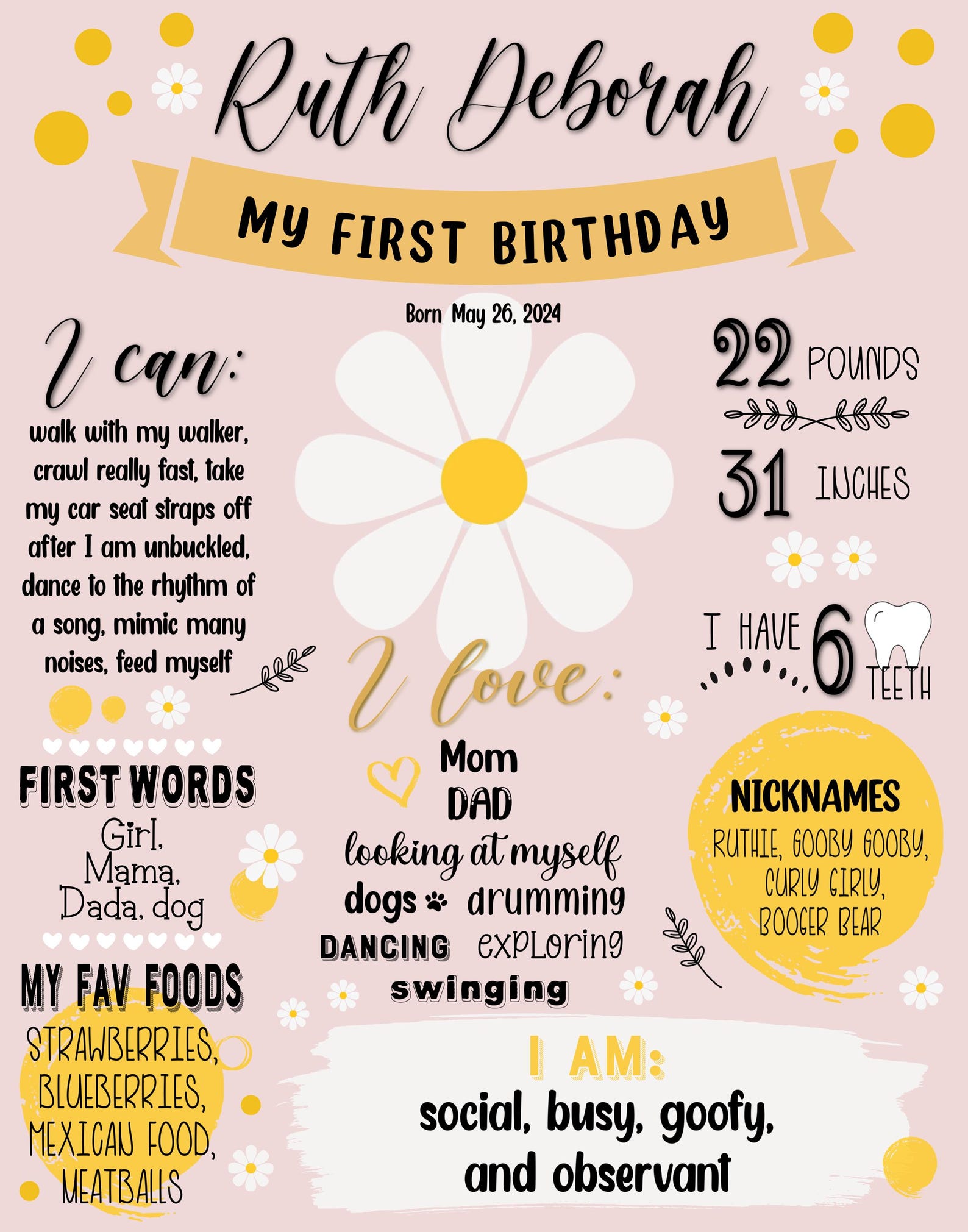 Daisy Flower First Birthday Chalkboard - 1st Birthday Chalkboard ...