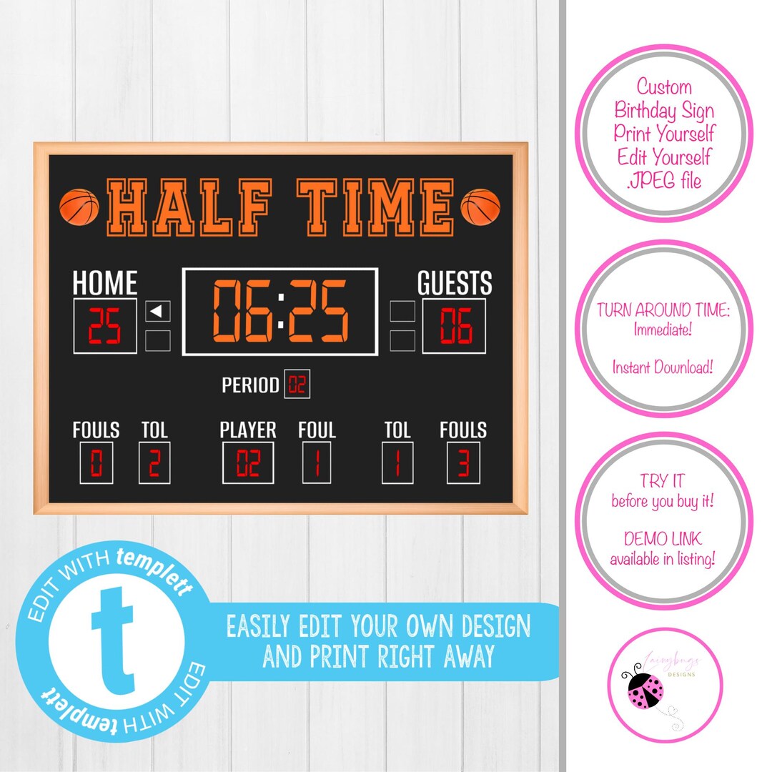 Basketball Scoreboard Printable - It's Halftime Photoshoot Props - Edit ...