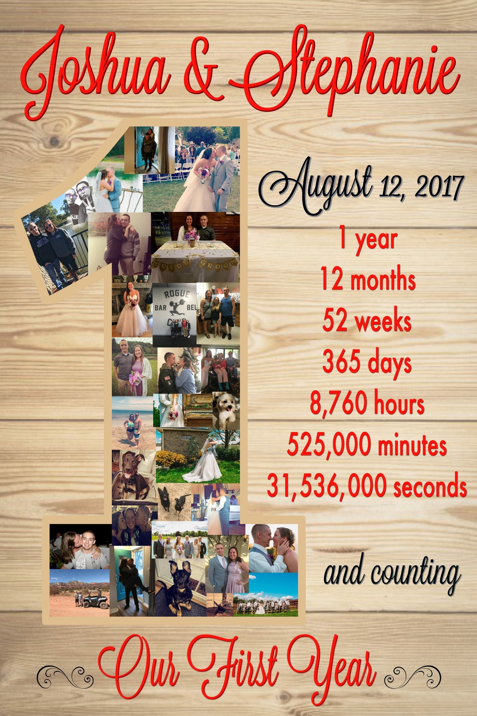One Year Anniversary Collage Number One Photo Collage - Etsy