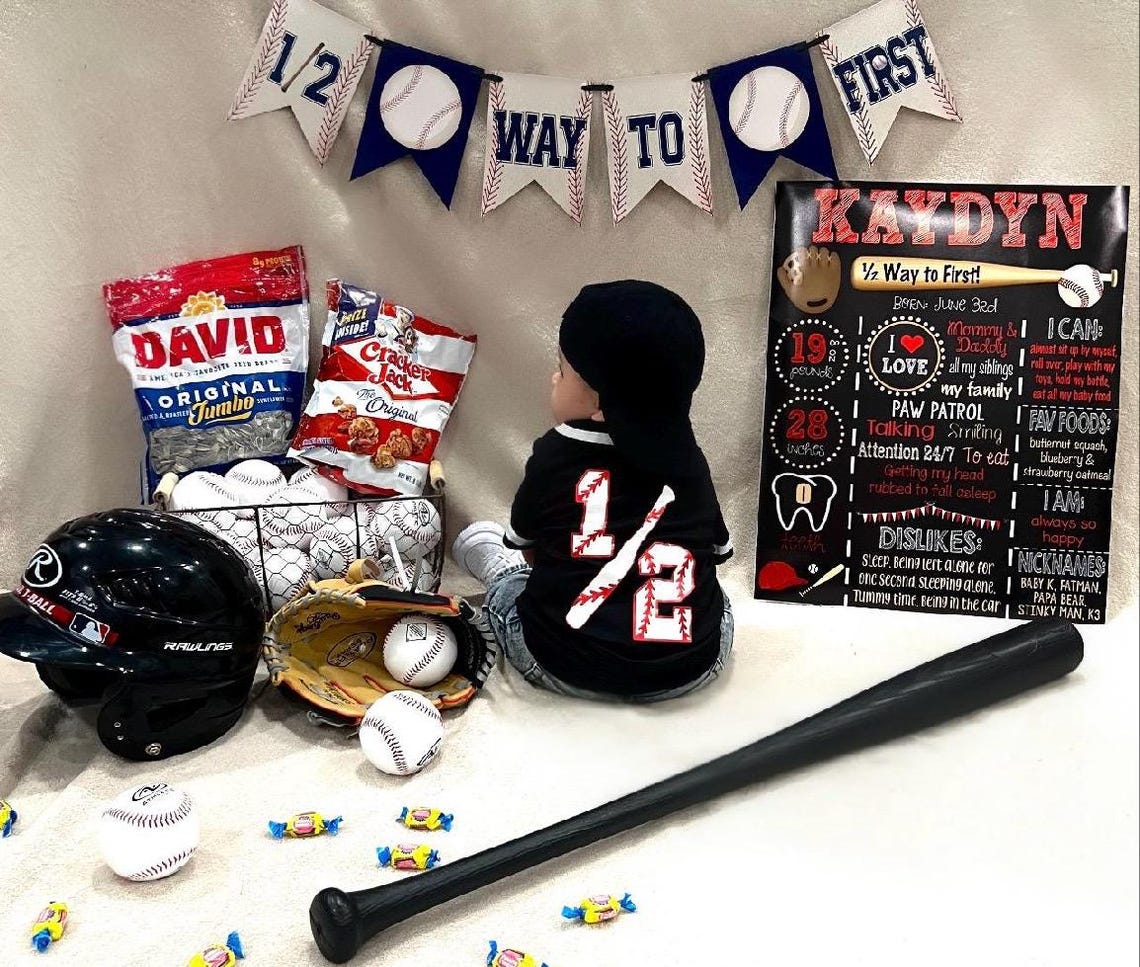 Half Way to One Chalkboard Sign - Print Yourself - Baseball Half ...